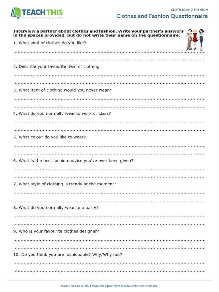 Clothes and Fashion Questionnaire | PDF | Clothing | Aesthetics