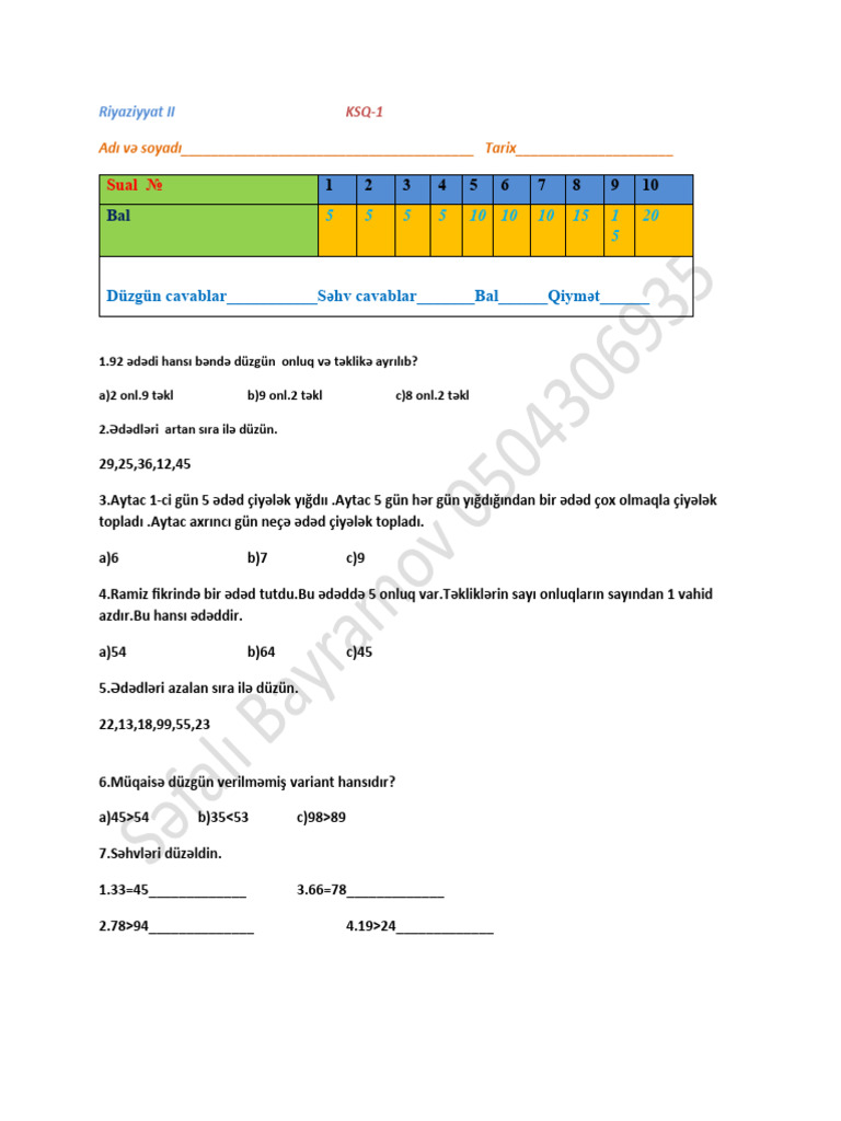 2 Riyaziyyat KSQ Hamısı | PDF