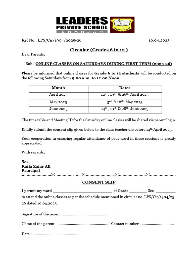 Circular Online Classes | PDF