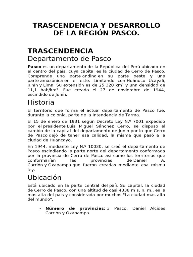 Desarrollo y Propuestas para Pasco | PDF