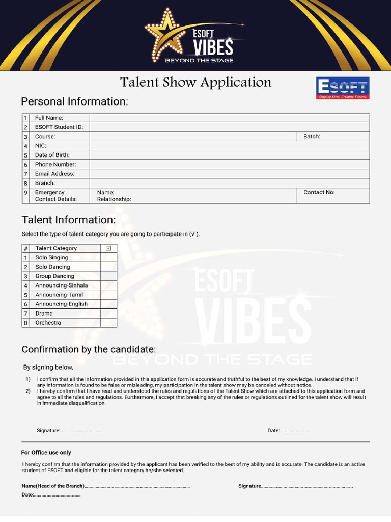 ESOFT VIBES 2025 App Form | PDF