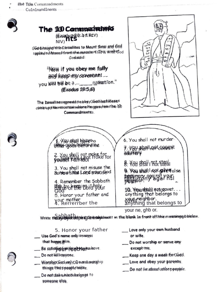 Gr7 Religion 10 Commandmnets Worksheet PDF | PDF | Book Of Exodus | Ten ...