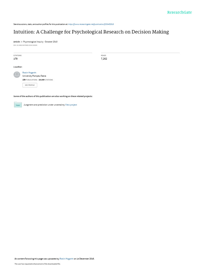 Intuición (tema 5) | PDF | Intuition | Decision Making