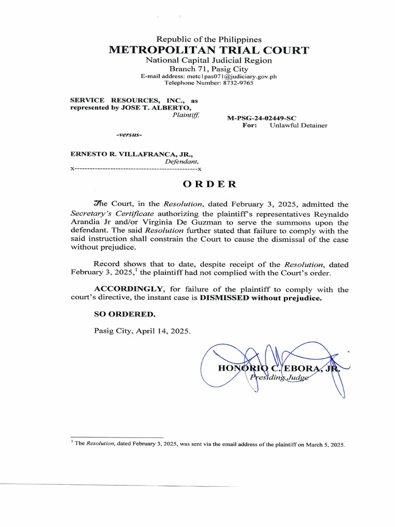 Order Dated 4-14-2025 - Unlawful Detainer - M-PSG-24-02449-SC | PDF