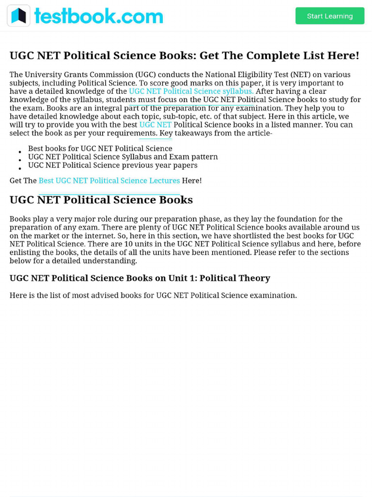 UGC NET Political Science Books - Get The Complete List Here! | PDF