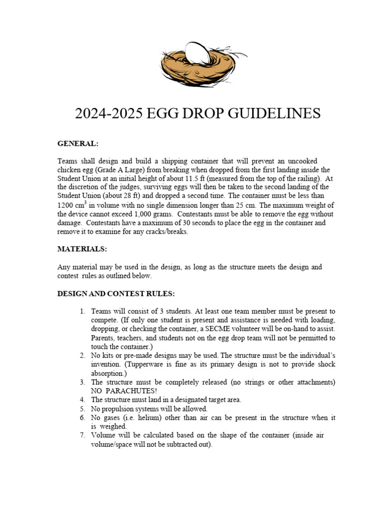 Egg Drop Competition Guidelines 2024-2025 | PDF