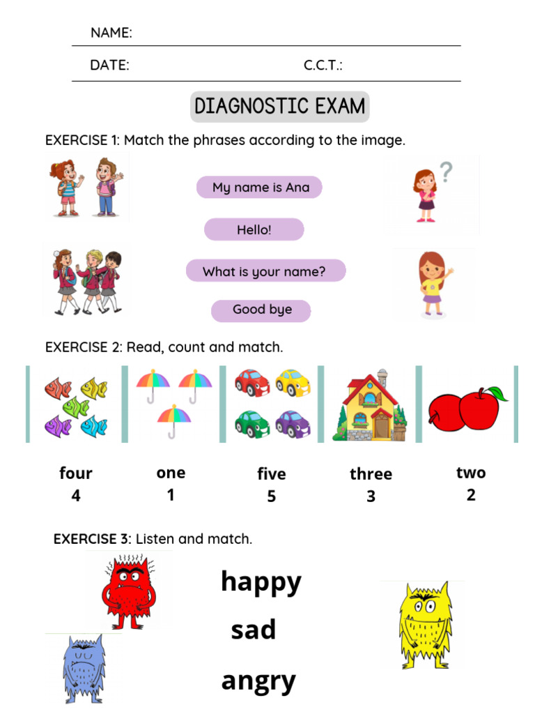 DIAGNOSTIC EXAM 1rst Grade | PDF
