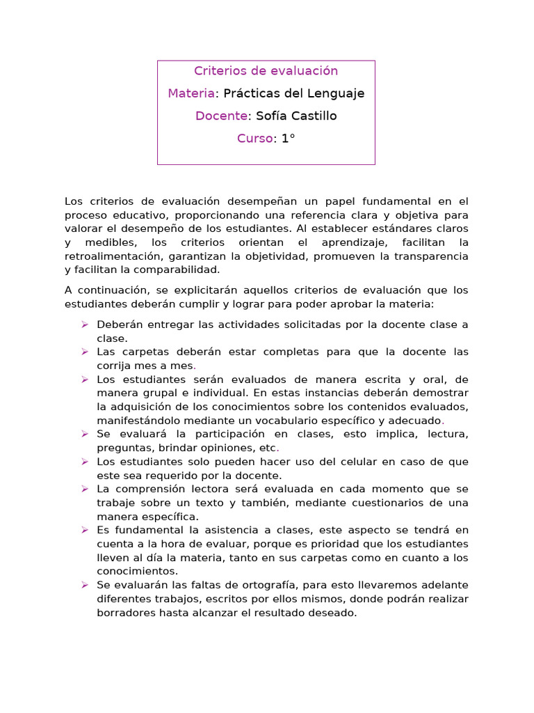 Criterios de Evaluación PDL | PDF