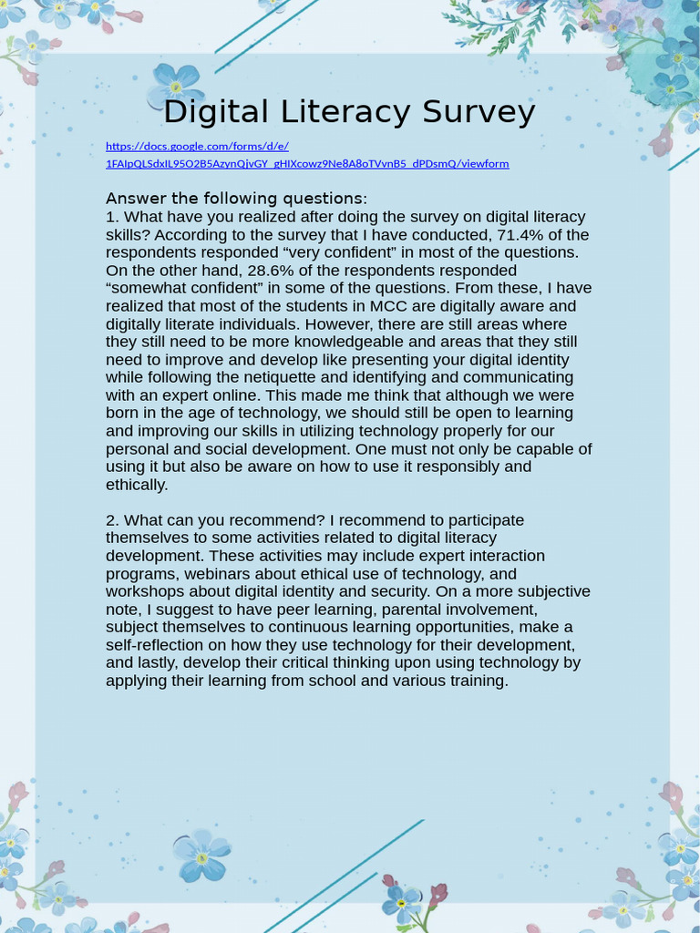 Digital Literacy Skills Survey Insights | PDF