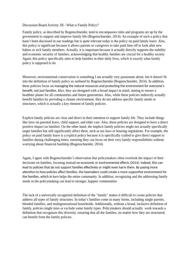 Discussion Board Activity 1B | PDF | Policy | Family