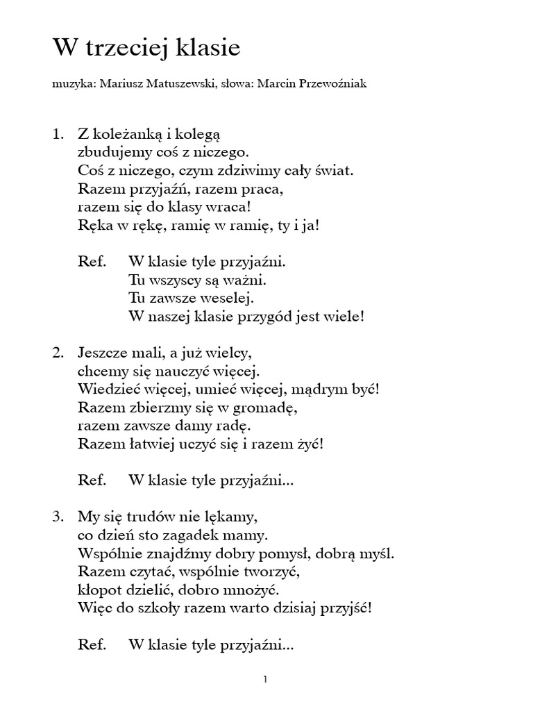 W Trzeciej Klasie-Slowa | PDF