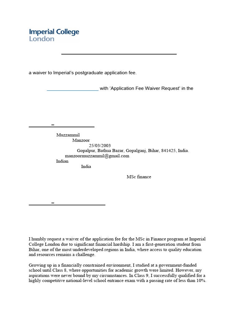 Application-Fee-Waiver-Request-Form - Muzzammil Manzoor | PDF