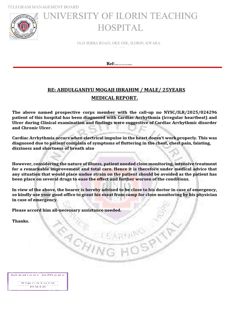 IBRAHIM MEDICAL REPORT | PDF