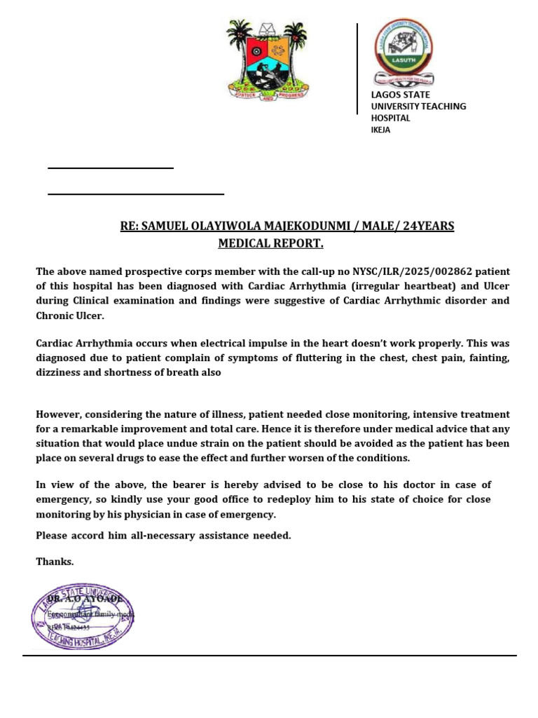 Samuel Medical Report | PDF