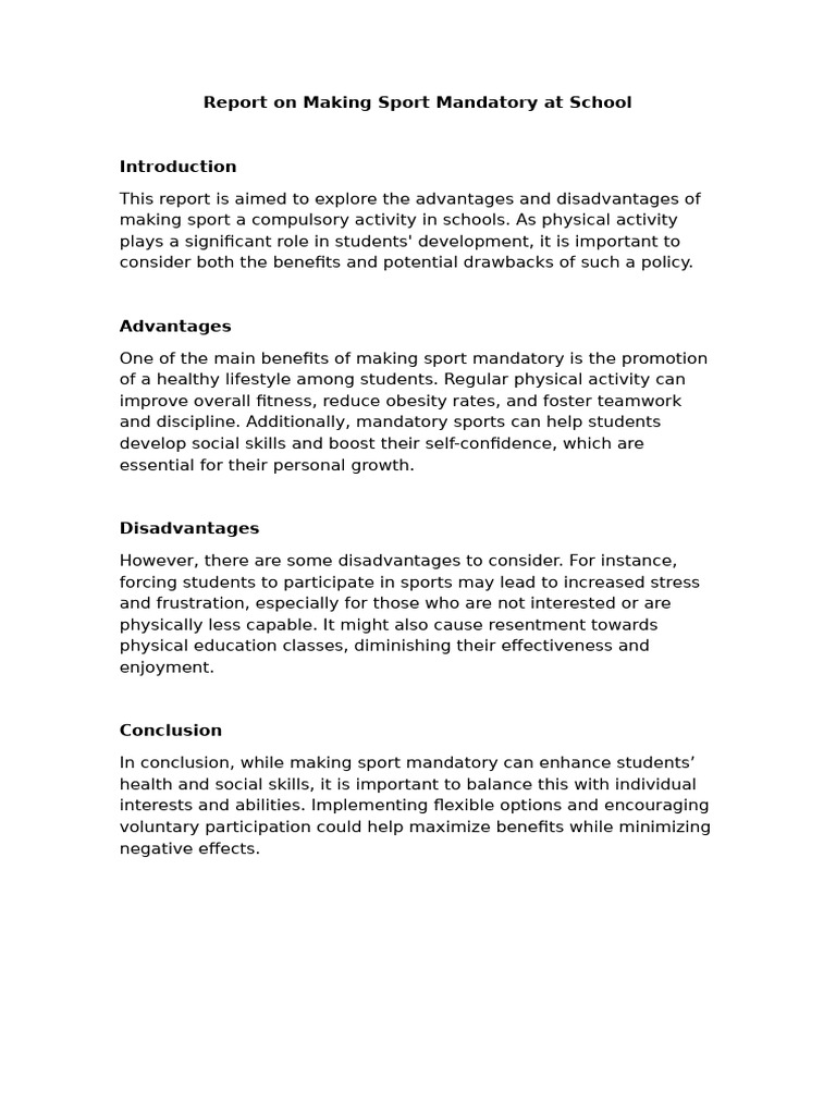B2 Report on Making Sport Mandatory at School | PDF
