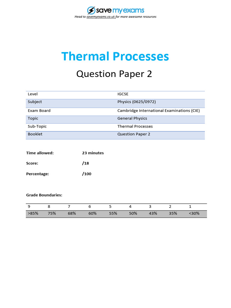 IGCSE Thermal Physics Question Paper | PDF | Evaluation Methods ...