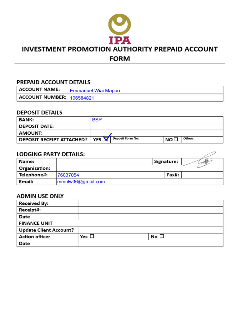 Ipa Prepaid Account Form | PDF