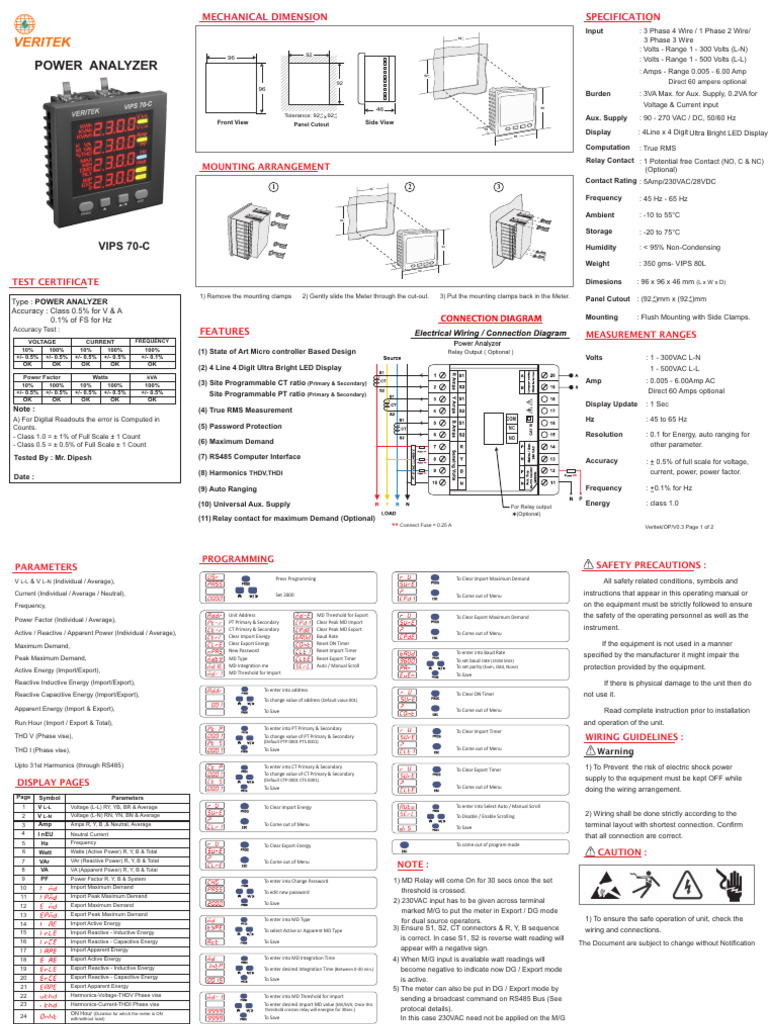Vips 70 C With Relay | PDF | Relay | Alternating Current