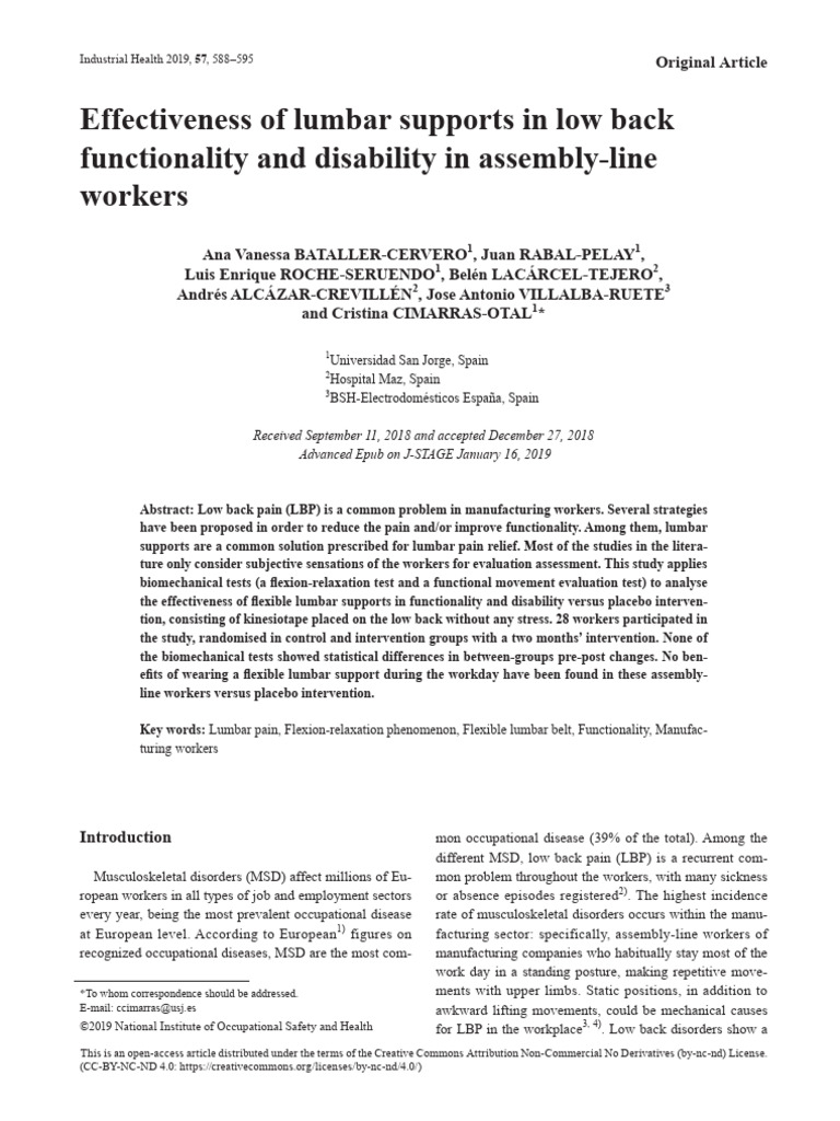 Effectiveness of lumbar supports in low back functionality and ...