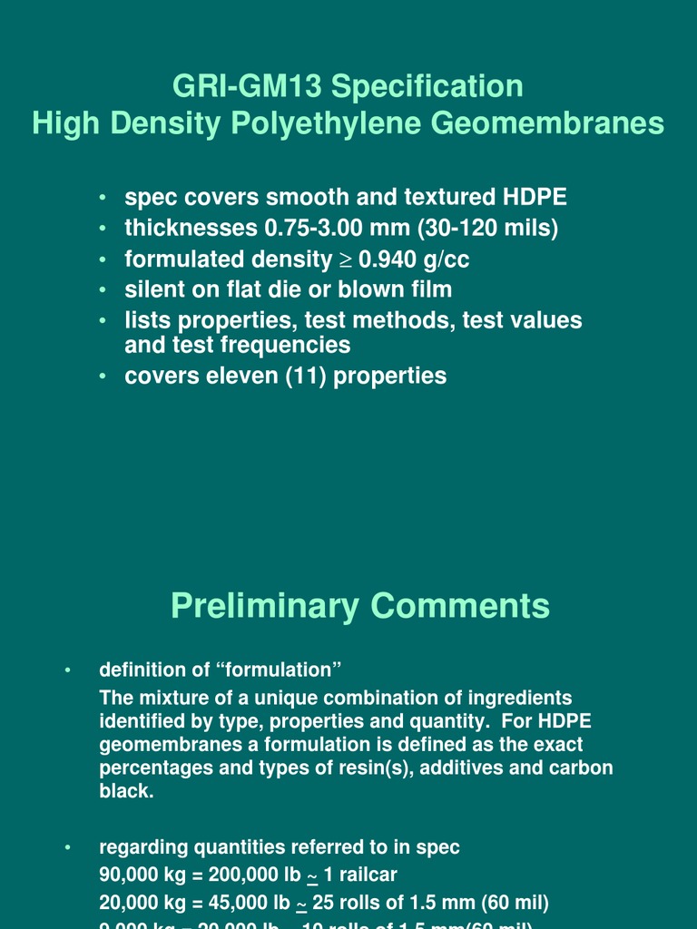 GRI-GM13 HDPE Geomembrane Specs | PDF | Ultraviolet | Chemistry