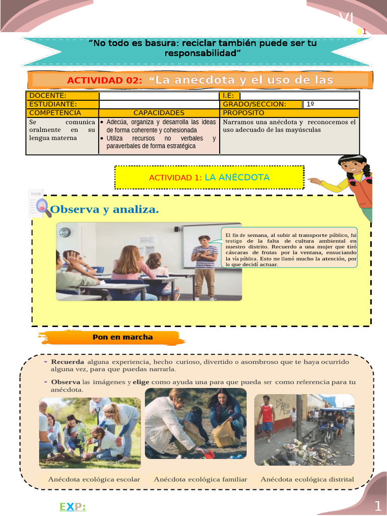 02. Ficha de actividad S2 (U1) (1° grado) - COMUNICACIÓN | PDF | Caso de carta | Lingüística