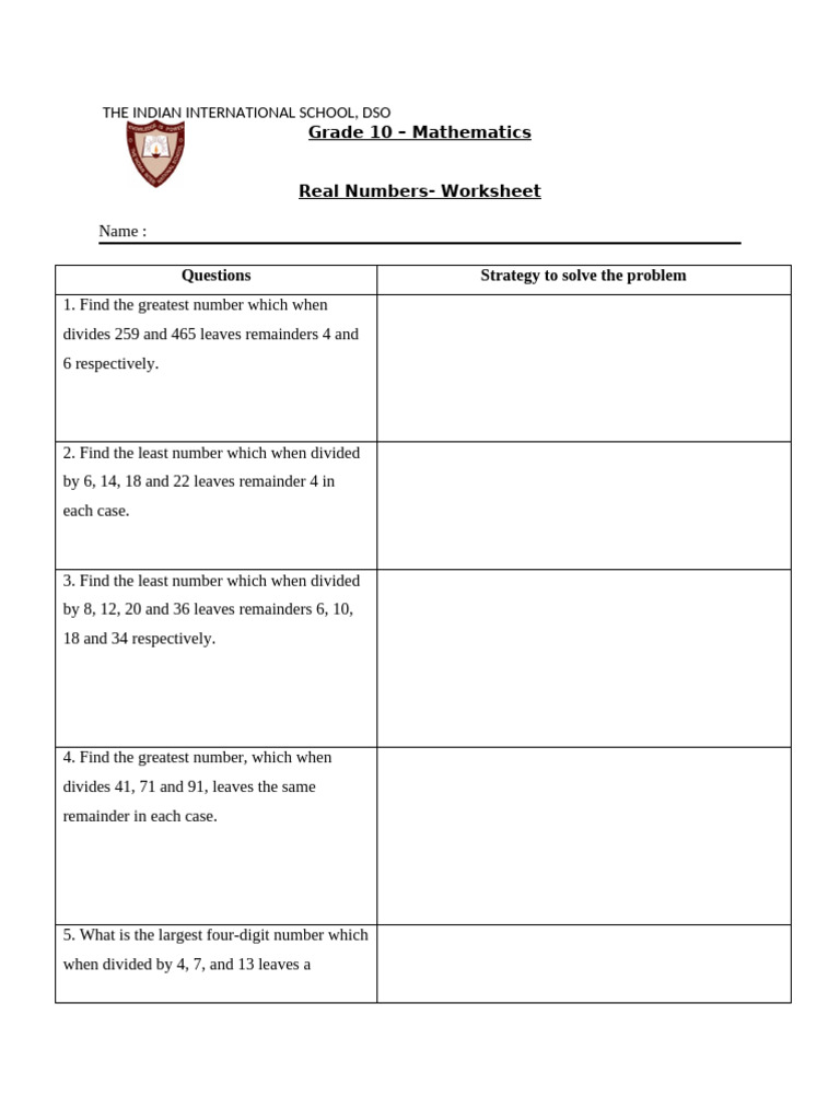 Grade 10 Real numbers-WORKSHEET (1) | PDF