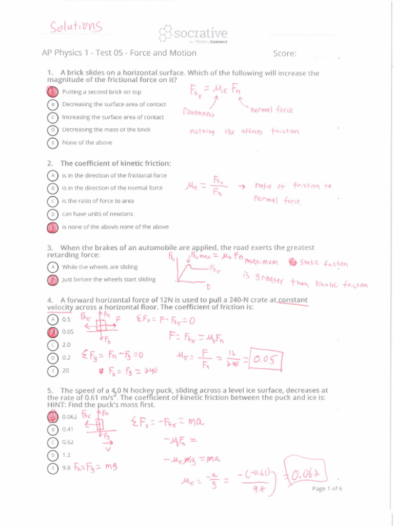 AP Physic Test 5 - Forces - Solutions | PDF