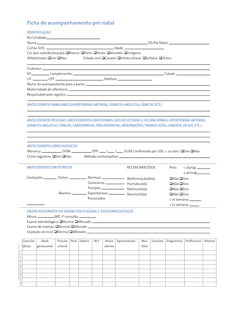 Ficha de Acompanhamento Do Pre-Natal | PDF | Saúde materna | Ciências da Saúde