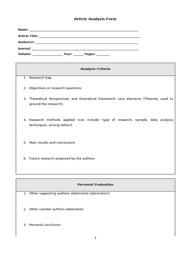 Article Analysis Template Form | PDF