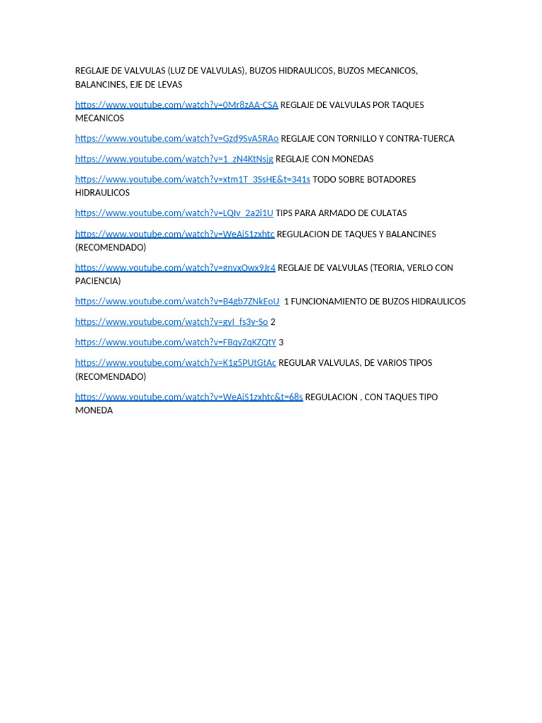 REGLAJE DE VALVULAS, BUZOS, TAQUES, ETC... | PDF