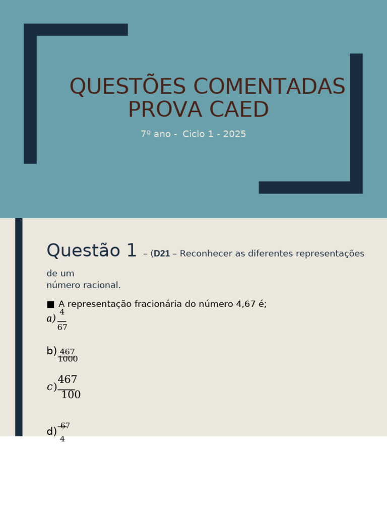 Questões Preparatórias Prova CAED - 7º Ano | PDF | Triângulo | Decimal