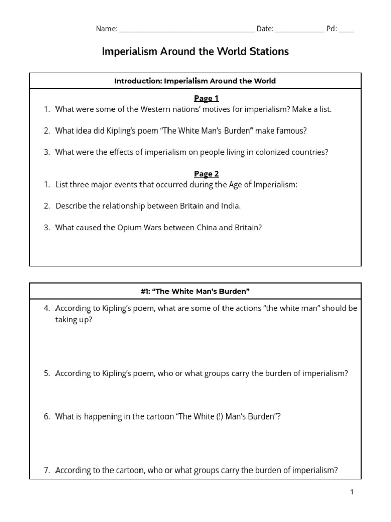 Handout - Imperialism Around The World | PDF | Imperialism | British Empire
