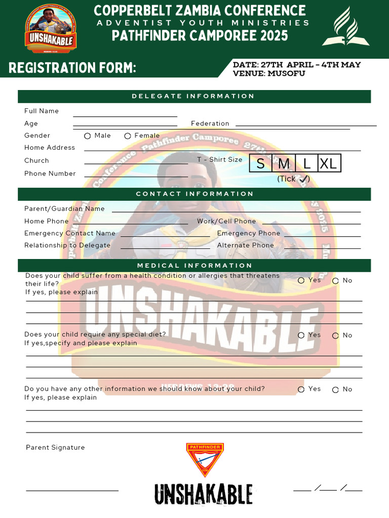 CZC Pathfinder Camporee 2025 - Registration Form | PDF