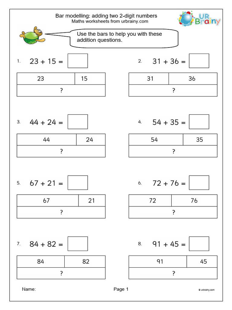 Bar Modelling Add Two 2 Digit Numbers | PDF
