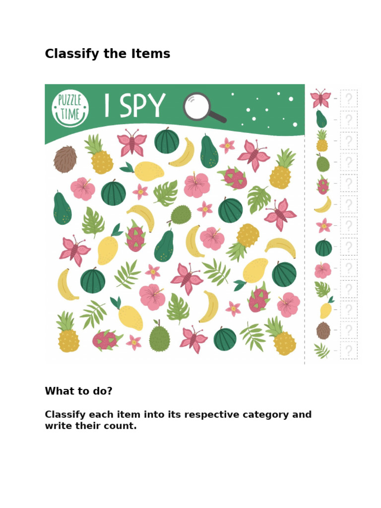 Classify The Items II EVS Puzzle in Eng | PDF