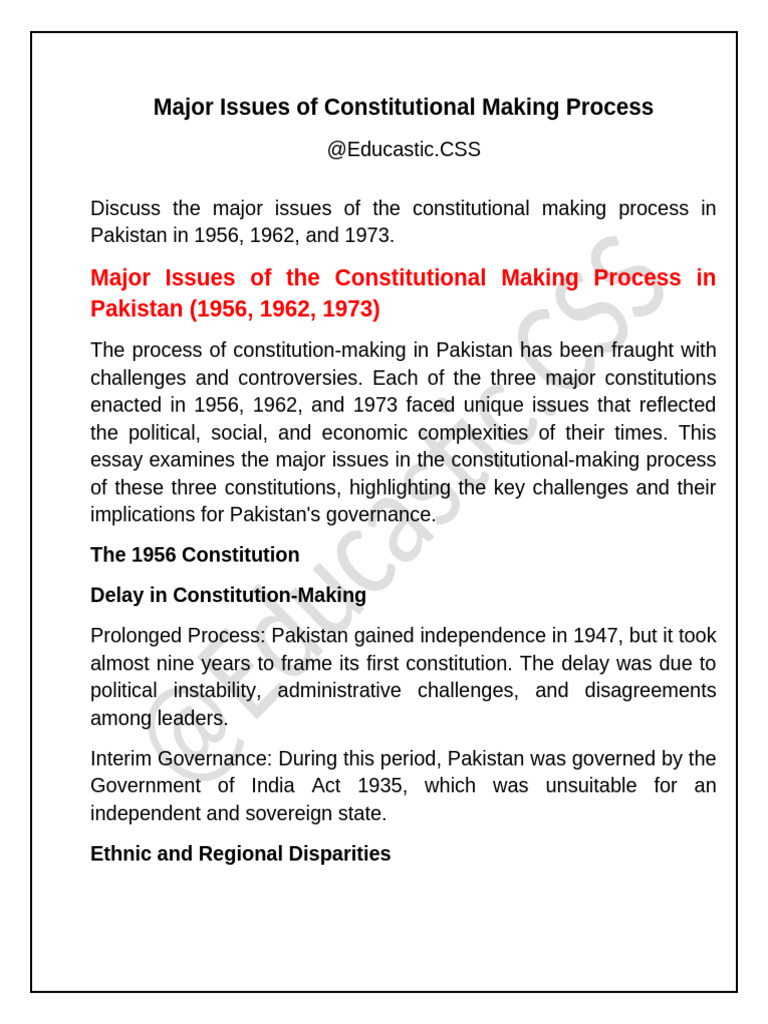 Major Issues of Constitutional Making Process | PDF | Pakistan ...