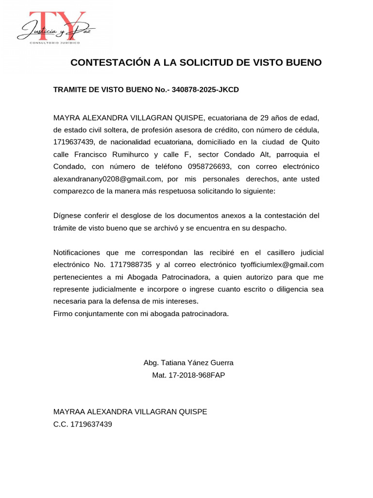 Desglose Documentos Visto Bueno Pdf