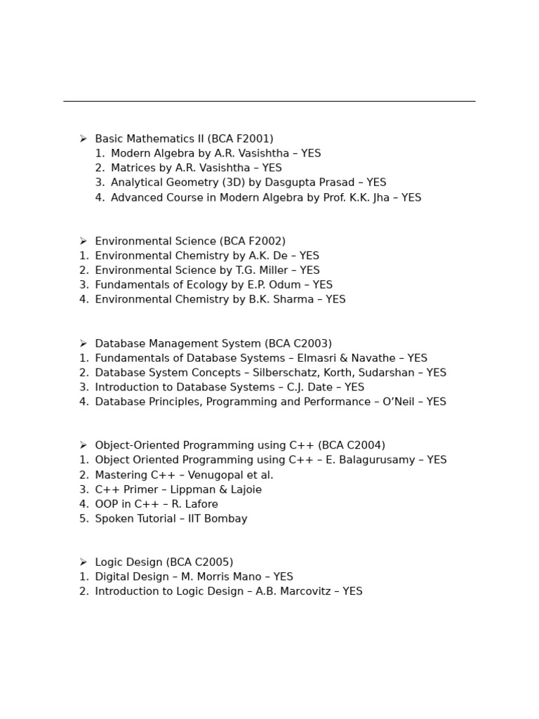 BCA Course Textbooks List | PDF