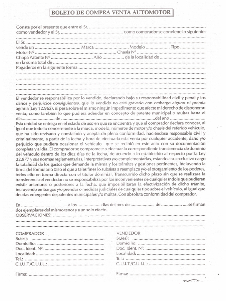 Boleto Compra Venta Automotor | PDF