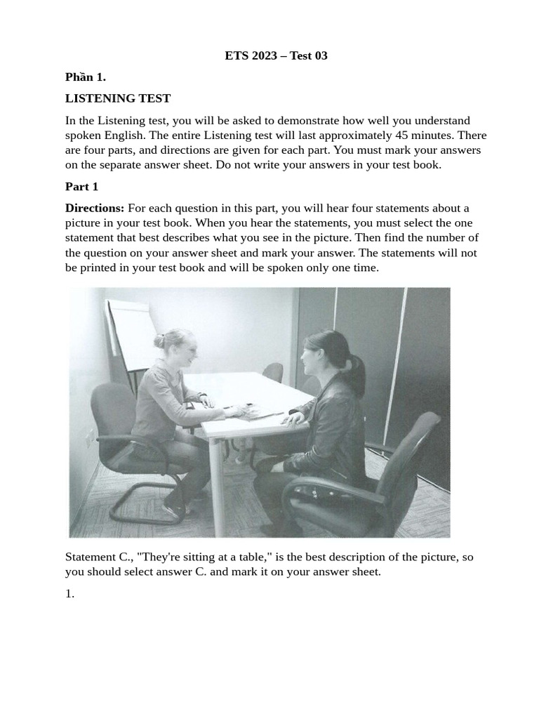 Ets 2023 - Test 03 - Listening - Part 1 | PDF