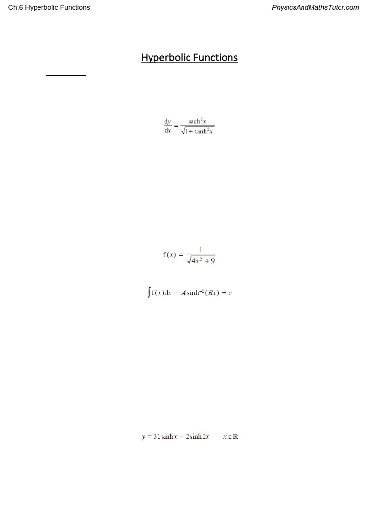 Ch.6 Hyperbolic Functions | PDF | Equations | Mathematics
