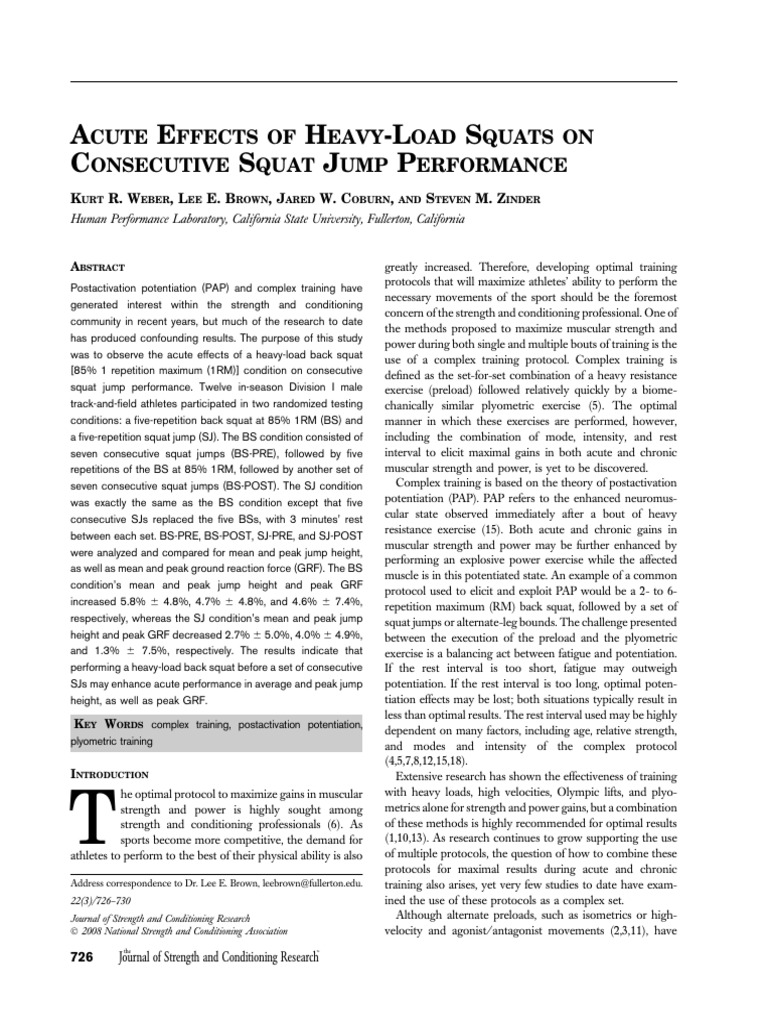 Acute Effects of Heavy Load Squats On Consecutive.11 | PDF | Strength ...