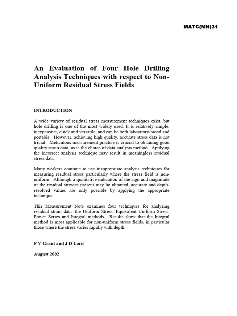 An Evaluation of Four Hole Drilling H191 | PDF | Deformation (Engineering) | Stress (Mechanics)