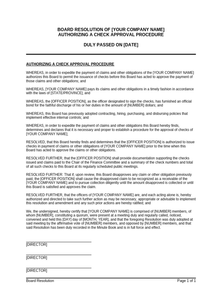 Check Approval Procedure Resolution | PDF | Payments | Government
