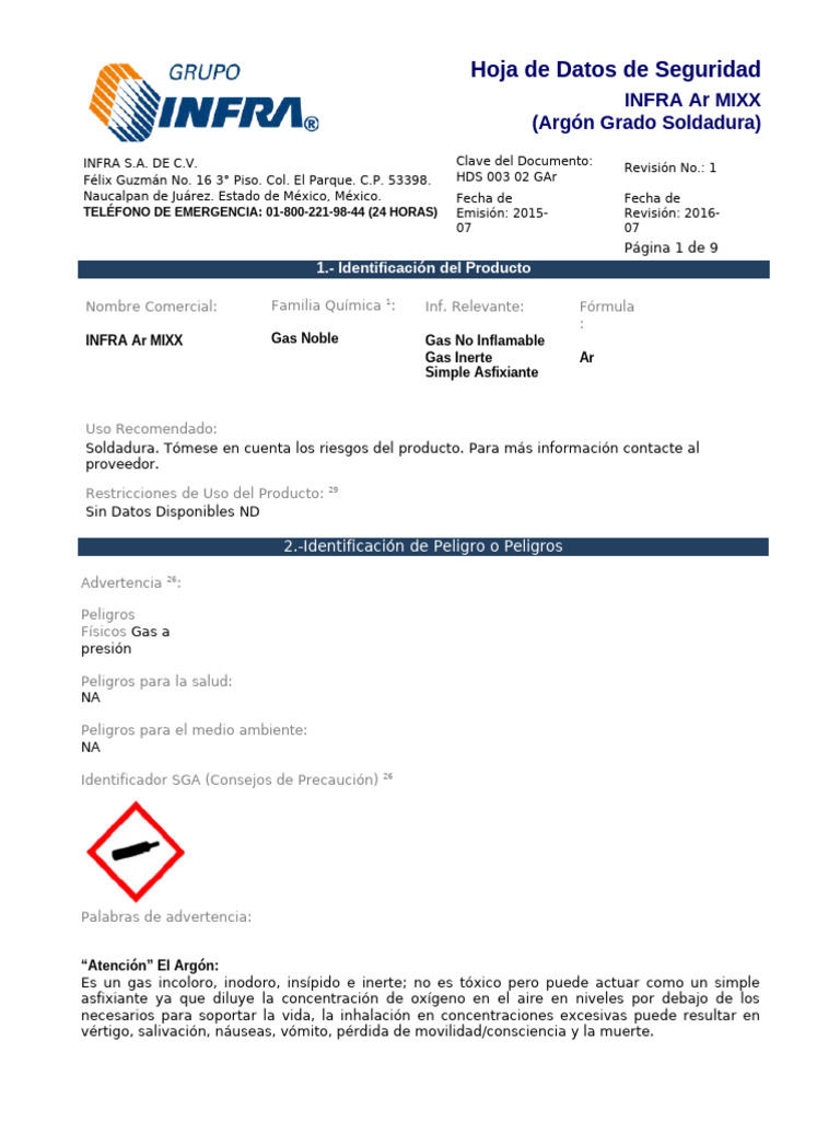 Hds Infra Ar Mixx | PDF | Argón | Oxígeno