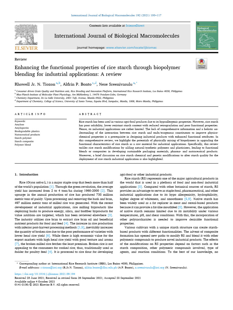 Tiozon Et Al., 2021 Modificaciones y Usos Alm Arroz | PDF | Biopolymer ...