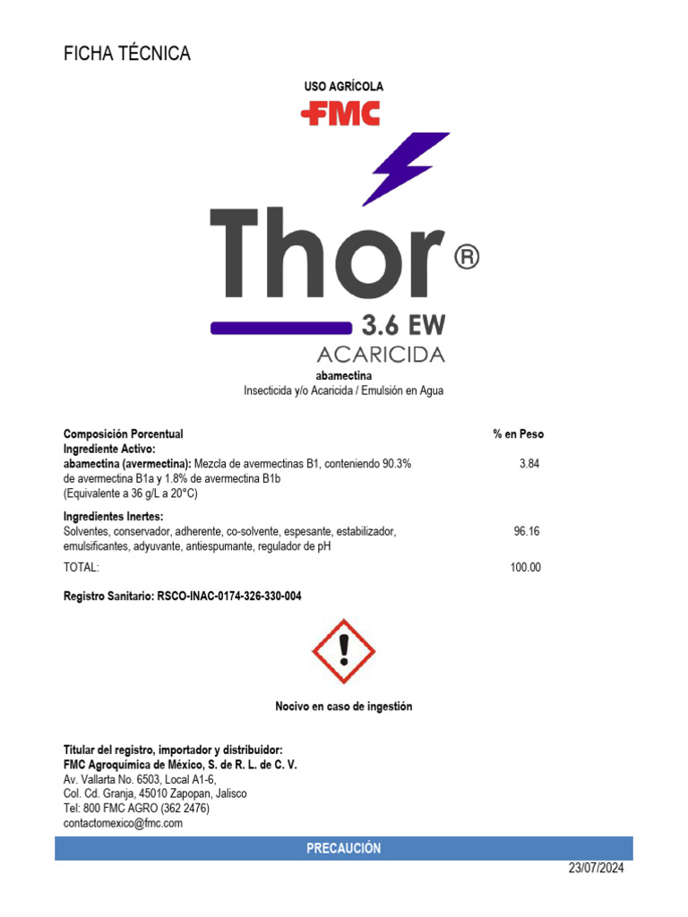 Ficha Técnica - Thor 3.6 EW | PDF | Agua | Plaga (organismo)