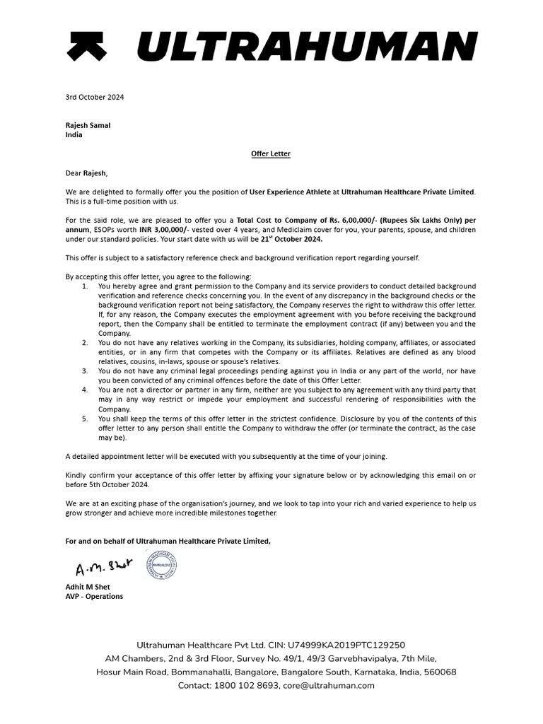 Offer Letter for Rajesh Samal | PDF | Common Law | Justice