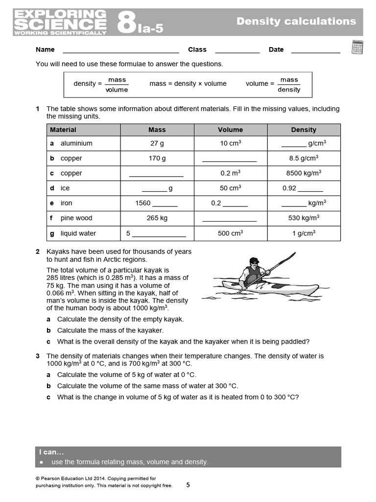 8ia5 Density Calculations | PDF | Density | Volume