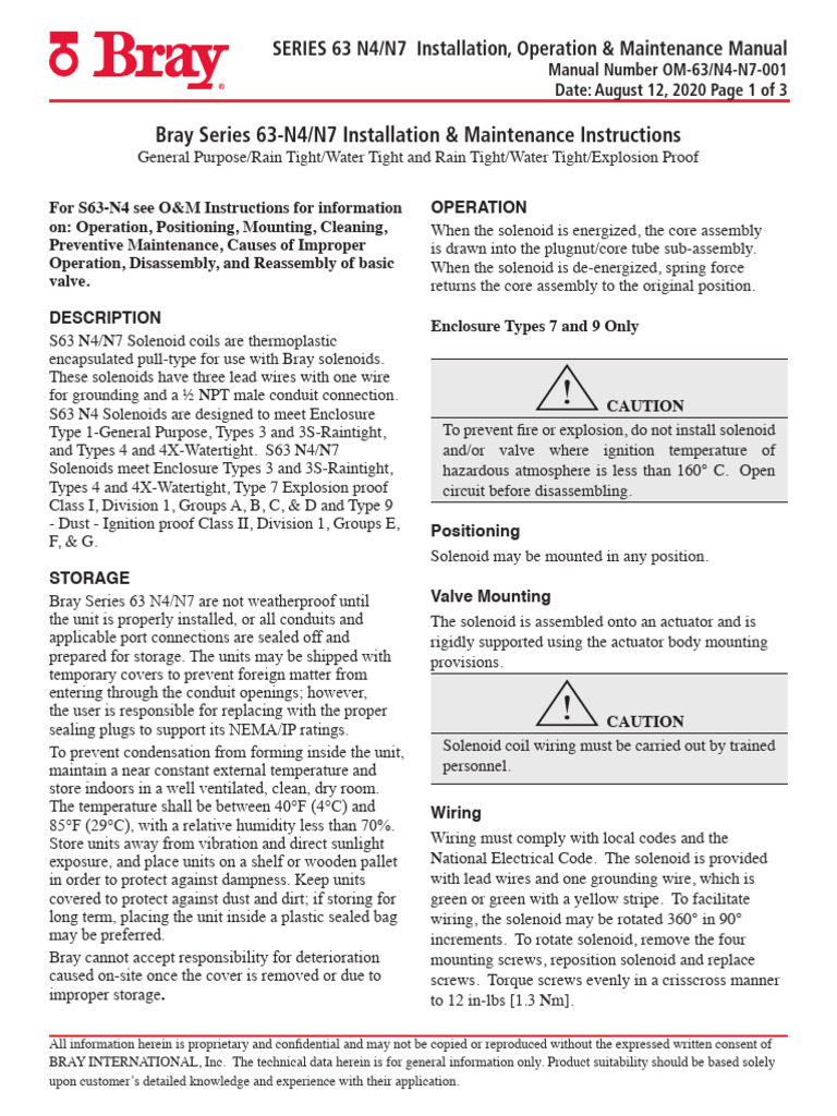 Bray Series 63 Solenoid Valve Manual | PDF | Valve | Manufactured Goods